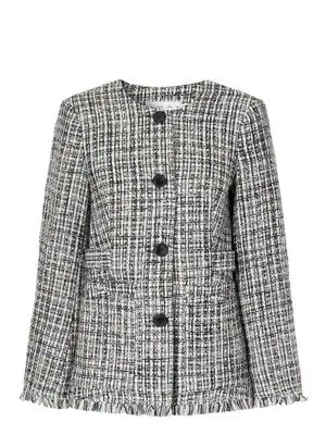 Proenza Schouler White Label Aurelia Fringed Checked Tweed Jacket - Gray