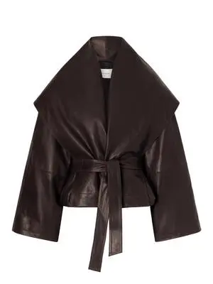 Magda Butrym Cropped Belted Leather Jacket - Brown