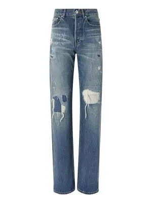 JW Anderson Distressed Mid-rise Straight-leg Jeans - Mid Denim