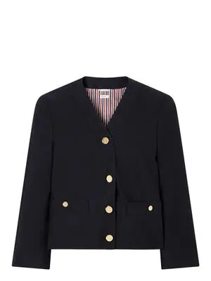 Thom Browne Cropped Virgin Wool-hopsack Jacket - Blue