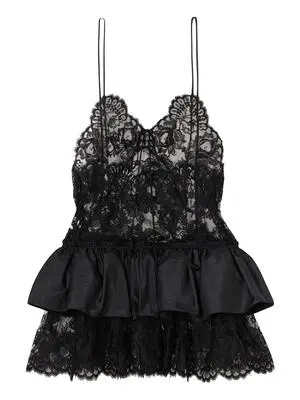 Chloé Ruffled Lace-trimmed Taffeta Cami - Black