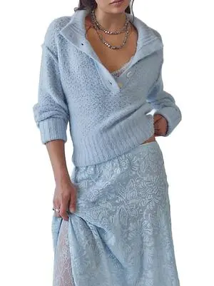 Free People Tucked Henley Pullover - Blue Snowflake Combo
