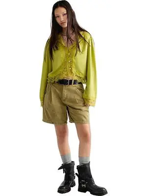 Free People Heirloom Blouse Lemon Green