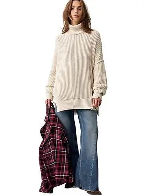 Free People We The Free Worn Thru Turtleneck Sweater Ivory
