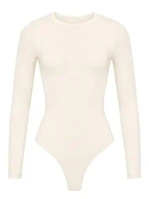 GOD SAVE QUEENS Neutrals Second Skin Long Sleeve Crew-neck Bodysuit Vanilla - White