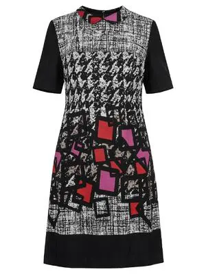 CONQUISTA Geometric Print Shift Dress With Short Sleeves - Black