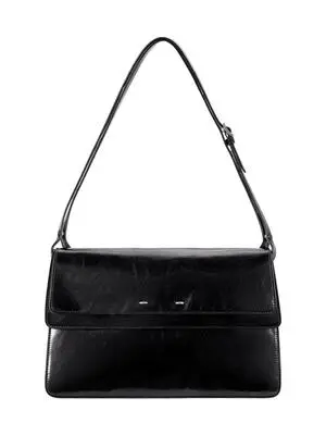 Fabrique Soft Rialto Double Flap Bag In Oiled Waxed Cowhide Leather - Black
