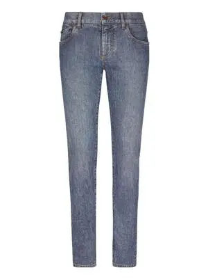 Dolce & Gabbana Logo-patch Slim-fit Jeans - Gray