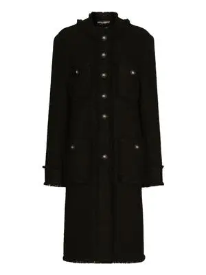Dolce & Gabbana Tweed Buttoned Coat - Black