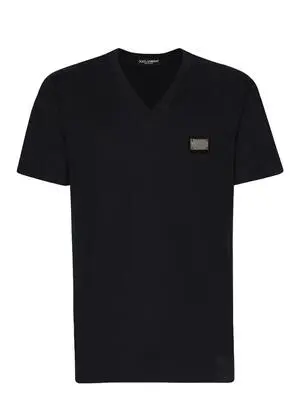 Dolce & Gabbana Dolce Gabbana Logo Patch V-neck T-shirt - Black