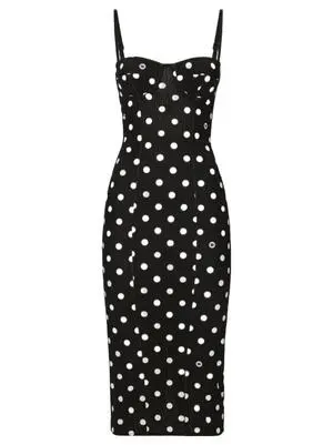 Dolce & Gabbana Dolce Gabbana Polka Dot Printed Sweetheart Neck Midi Dress - Black