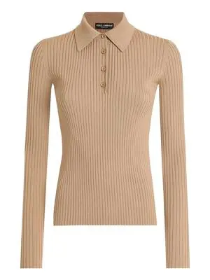 Dolce & Gabbana Dolce Gabbana Polo-shirt Collar Ribbed Pullover - Beige