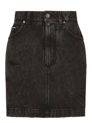 Dolce & Gabbana Dolce Gabbana Logo Patch Washed Denim Mini Skirt - Black
