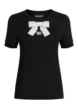 Dolce & Gabbana Dolce Gabbana Bow Detailed Jersey T-shirt - Black