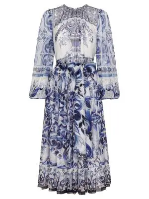 Dolce & Gabbana Majolica-print Silk Midi Dress - Gray