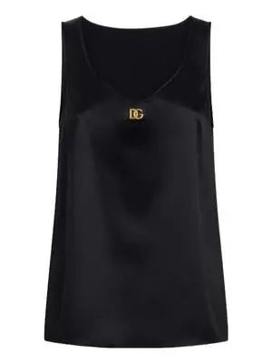 Dolce & Gabbana Dolce  Gabbana Logo Plaque Sleeveless Top Black