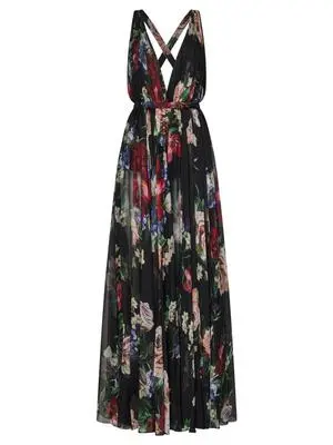 Dolce & Gabbana Dolce Gabbana Floral Printed Crossed Strap Midi Dress - Black