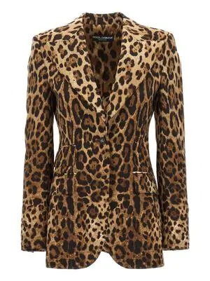 Dolce & Gabbana Dolce  Gabbana Leopard Printed Single-Breasted Jacket Brown
