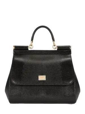 Dolce & Gabbana Dolce  Gabbana Logo Plate Large Sicily Handbag Black