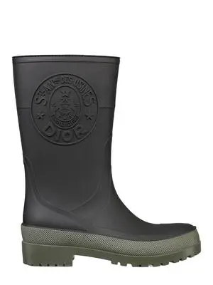 Dior Logo Embossed Round Toe Rain Boots - Black