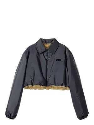 Miu Miu Technical Fabric And Shearling Windbreaker - Hematite