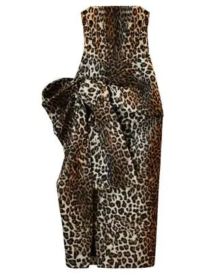 Givenchy Long Bustier Dress In Leopard Jacquard With Bow - Black