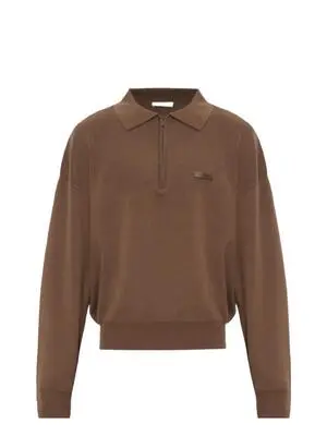 ENTIRE STUDIOS Zip Neck Long Sleeve Polo Shirt - Brown