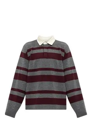 FRAME Striped Polo-collar Sweater - Grey