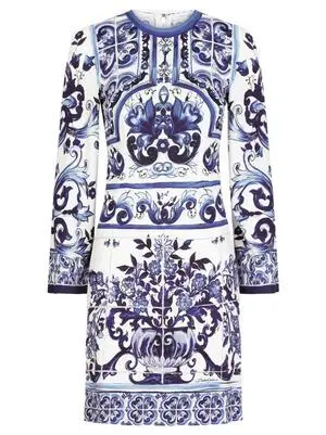 DOLCE & GABBANA Dolce  Gabbana Majolica-Printed Crewneck Mini Dress