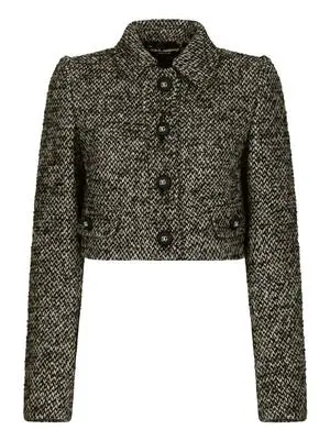 Dolce & Gabbana Tweed Cropped Button-up Jacket - Black