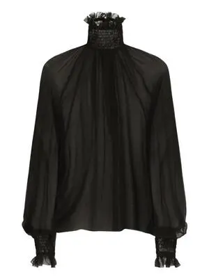 Dolce & Gabbana Dolce Gabbana Smock-stitch Detailed Chiffon Blouse - Black