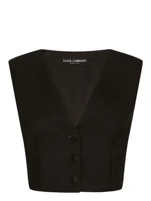 Dolce & Gabbana Dolce Gabbana Corset Detailed Cropped Cady Waistcoat - Black