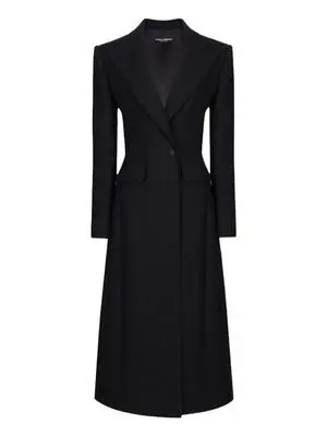 Dolce & Gabbana Dolce Gabbana Double-breasted Fitted Waist Long Coat - Black