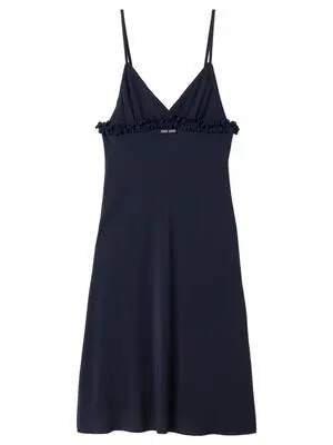 Miu Miu Embroidered Marocain Crepe Dress - Navy