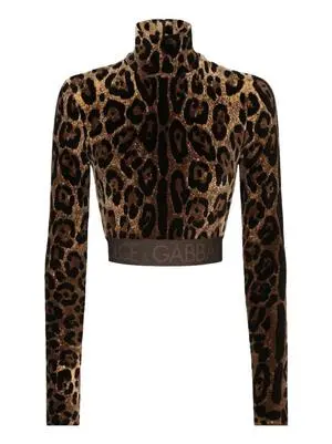 Dolce & Gabbana Dolce Gabbana Leopard Jacquard Chenille Turtle-neck Top - Black
