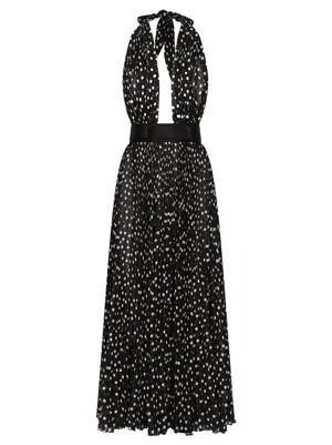 Dolce & Gabbana Dolce Gabbana Polka-dot Printed Chiffon Calf-length Dress - Black