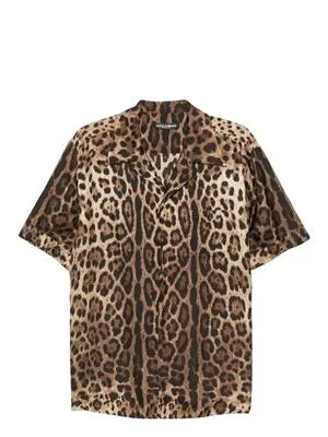 Dolce & Gabbana Dolce  Gabbana Leopard Printed Bowling Shirt Brown