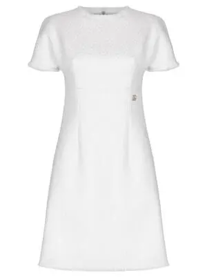 Dolce & Gabbana Dolce Gabbana Dg Logo Plaque Raschel Tweed Midi Dress - Cream