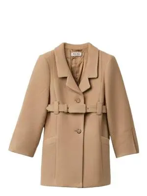 Miu Miu Single-breasted Double Wool Coat - Hazelnut