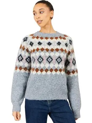 YUMI Fairisle Wool Blend Relaxed Jumper Grey