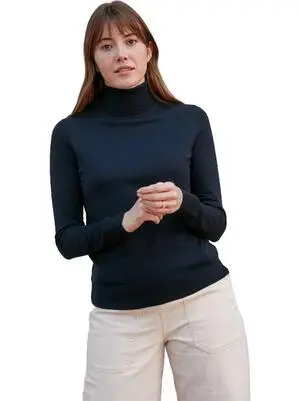 PAUL JAMES Cotton Roll Neck Long Sleeve Sweater - Navy