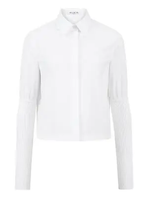 Alaïa Cotton Poplin Button-up Shirt With Ribbed Sleeves - Blanc