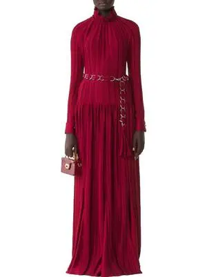 LANVIN Long Pleated Charmeuse Dress - Ruby