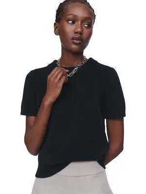 Maeve Mercer Cashmere Stretch Short Sleeve Sweater Black