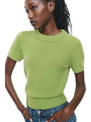 Maeve Mercer Cashmere Stretch Short Sleeve Sweater Green