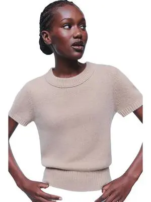 Maeve Mercer Cashmere Stretch Short Sleeve Sweater Sand Dollar