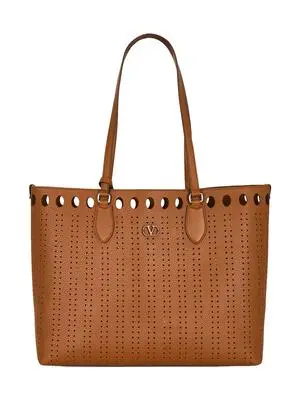 Valentino Garavani Dotte Large Tote Bag In Brown - Cuoio