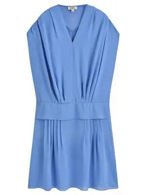 Cos Draped Pleated V-neck Midi Dress - Blue