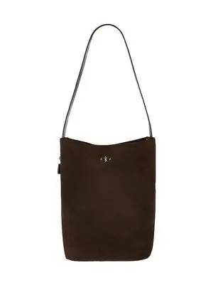 Tory Burch Lock Suede Slim Bucket Bag In Chocolate - Dark Coco