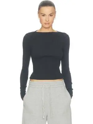 Citizens Of Humanity Long Sleeve Baby Waffle Tee In Black - Washed Black